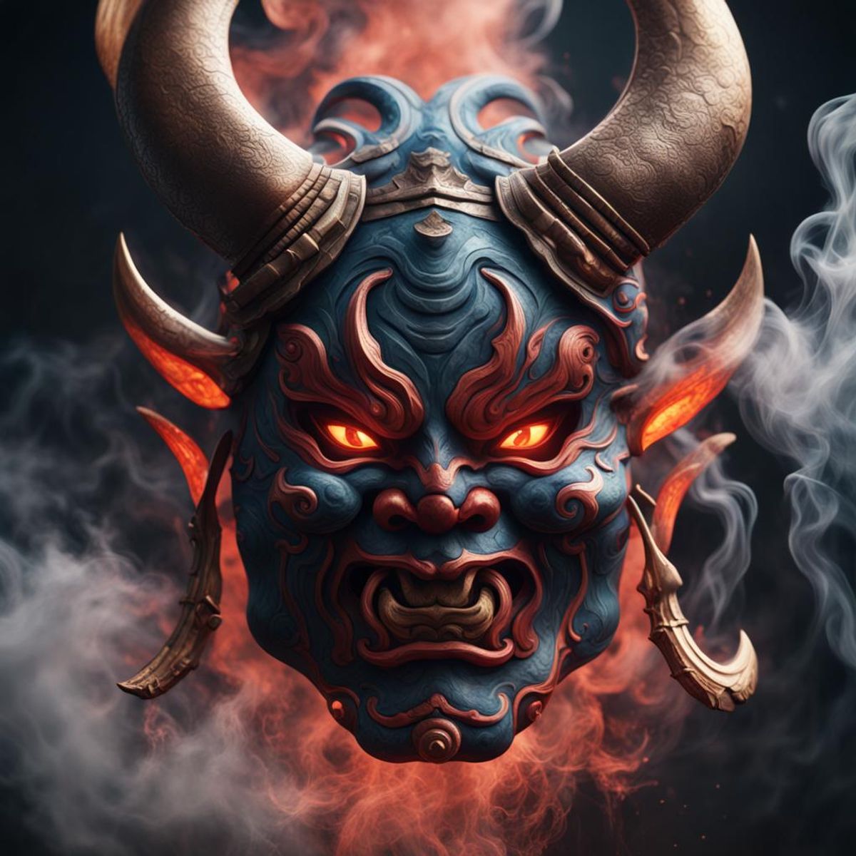 Oni mask with smoke around it - AI Generated Artwork - NightCafe Creator