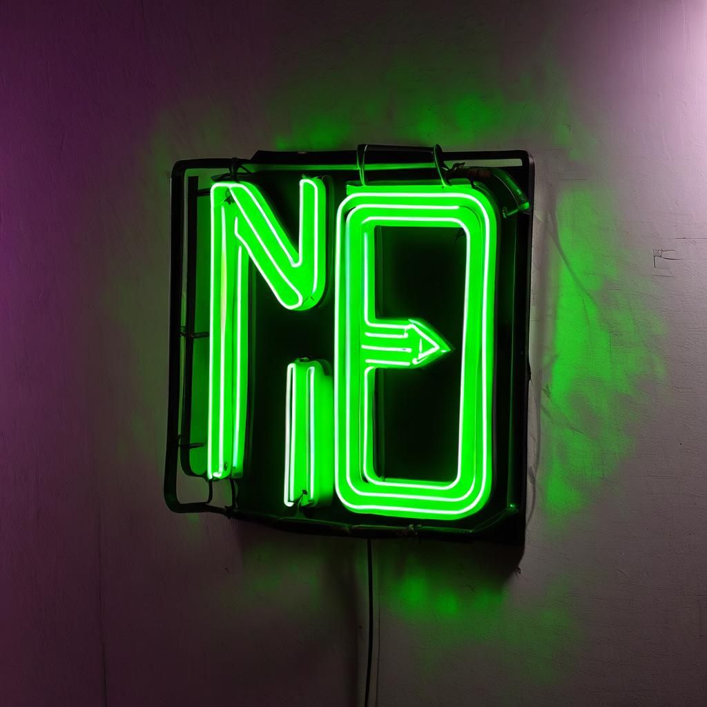 neon green sign "NEO THIS WAY" - AI Generated Artwork - NightCafe Creator