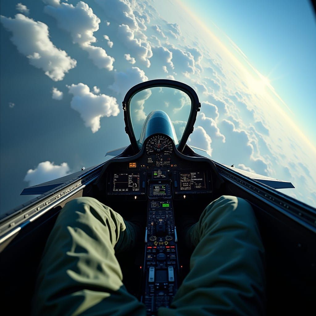 Photorealistic 8K image of a modern F-35 cockpit comprised of glass ...