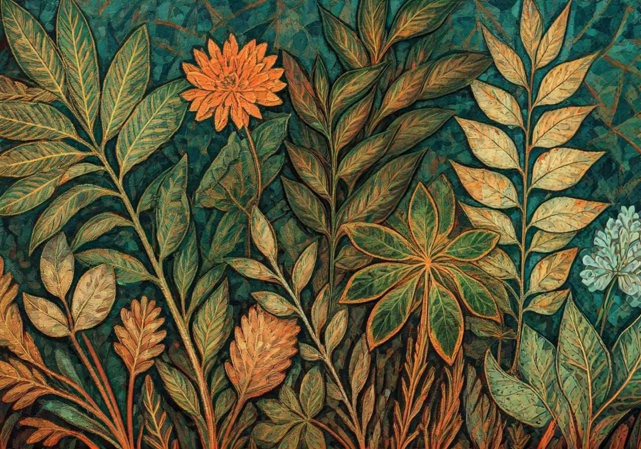 Fauvist Botanical Mosaic in Abstract Painterly Sty... - AI Art