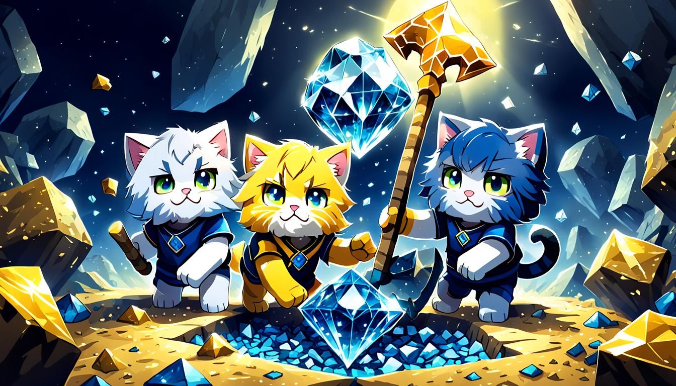 Minecraft versions of the fluffy kittens mining a diamond using a ...