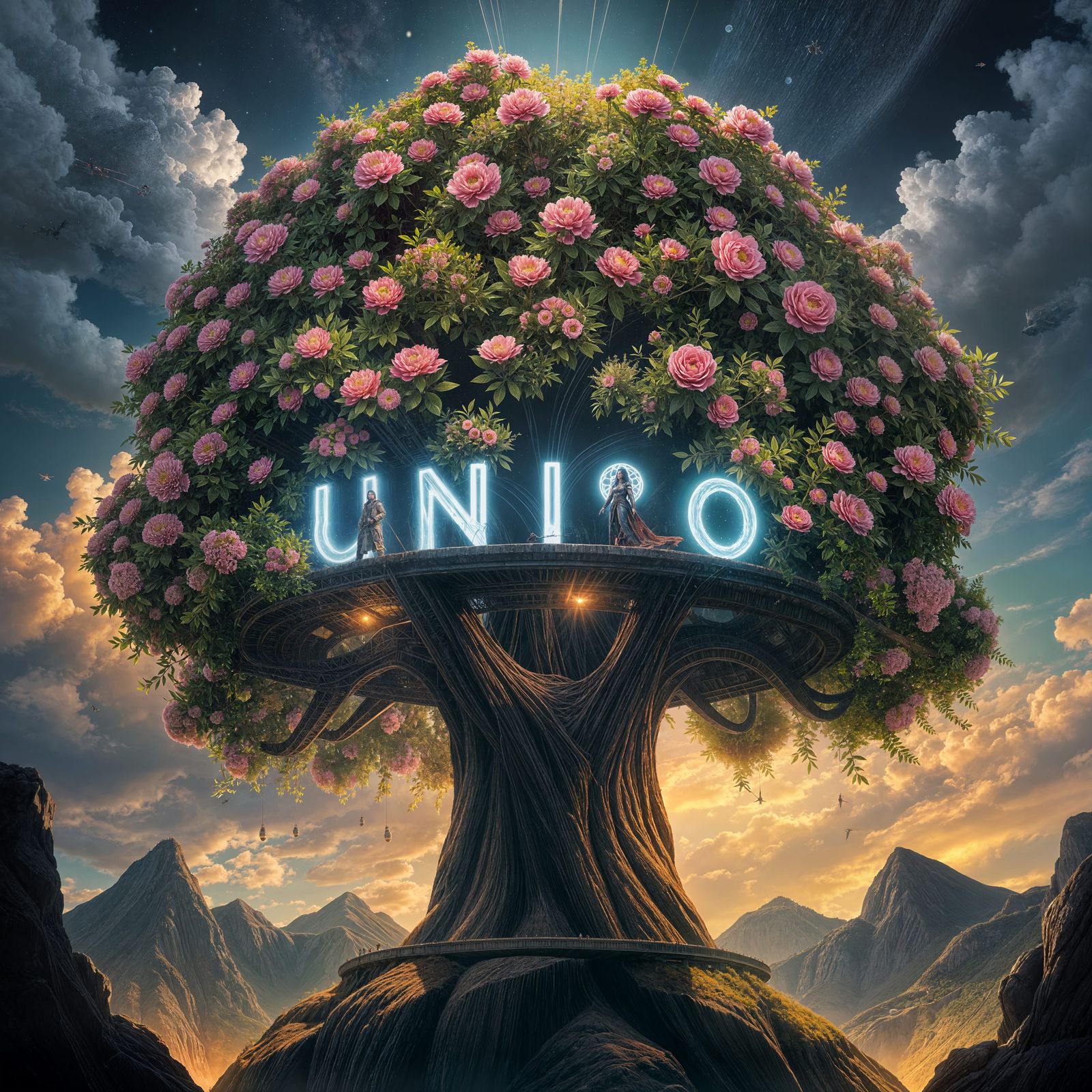 Colossal Tree of Unity in a Shattered Globe - AI Art