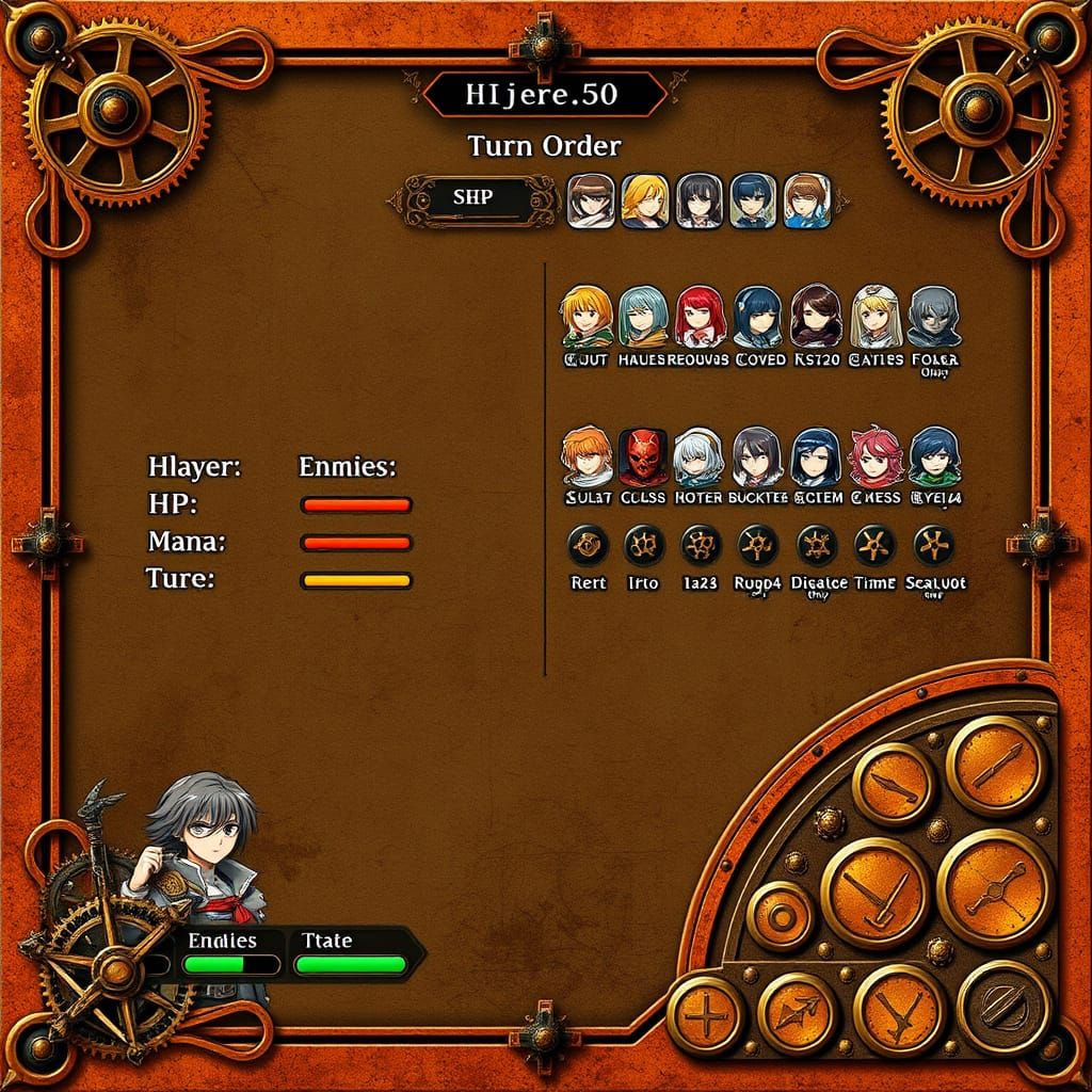 JRPG Battle Screen in Clockpunk Style with Pixel A... - AI Art