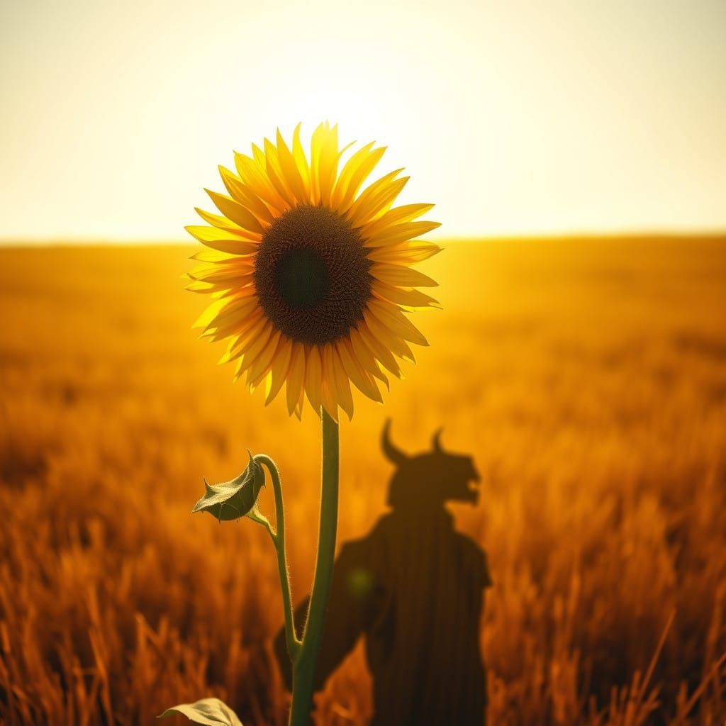 Large sunflower with a man eating shadow