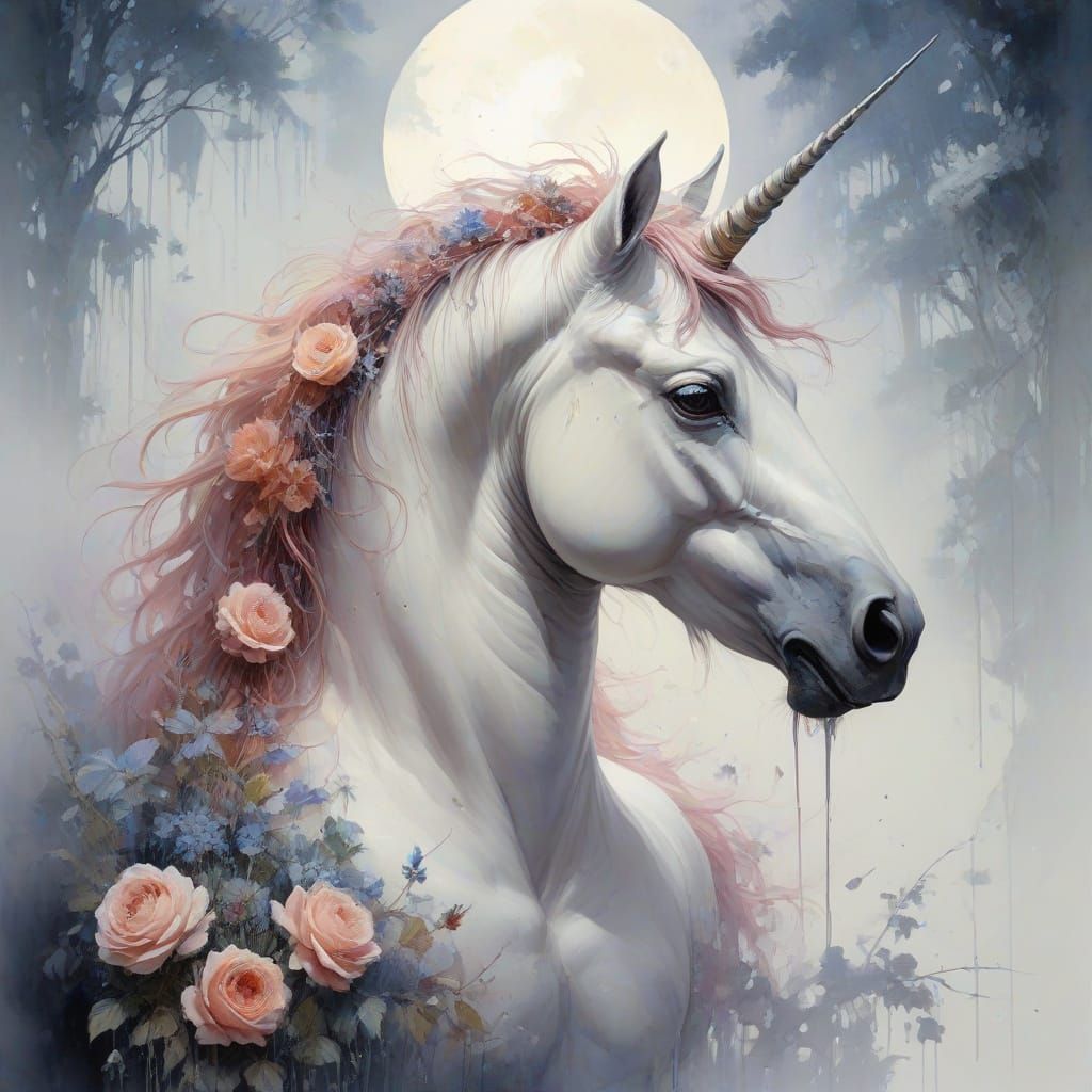 Ethereal Unicorn in Whimsical Moonlit Glade - AI Art
