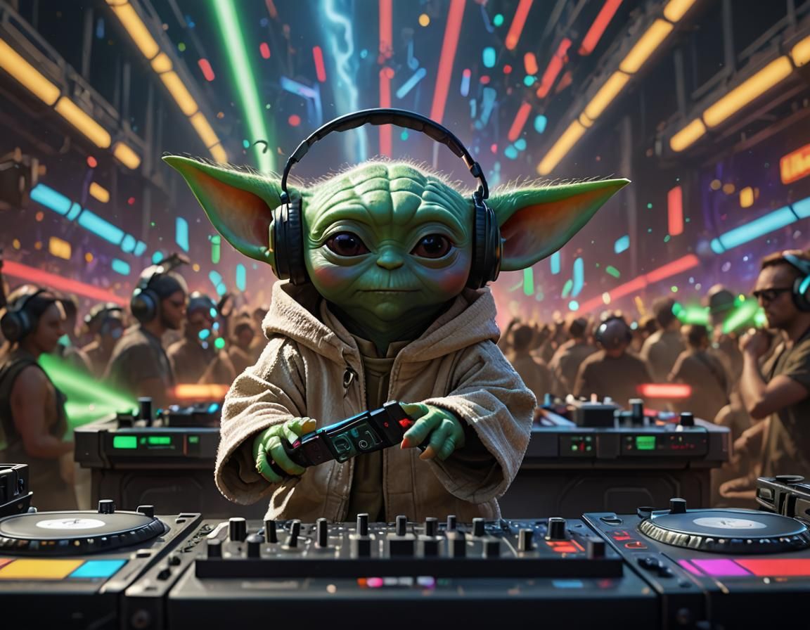 Baby Yoda DJing the Party - AI Generated Artwork - NightCafe Creator