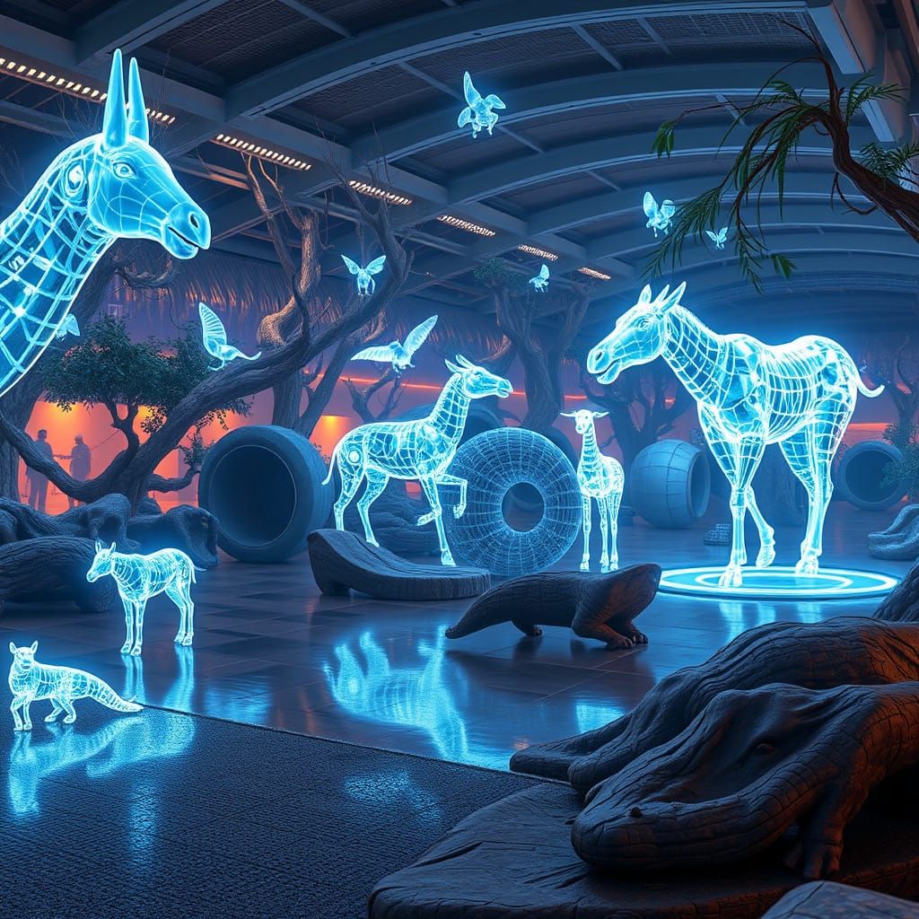 A futuristic zoo 3 - Future Zoos with Holographic Animals in...