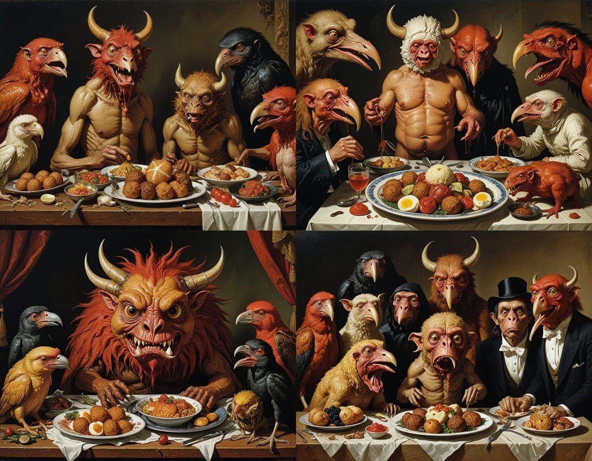 Art Deco Horror Homunculus in Boar Skin Mask Cerem... - AI Art