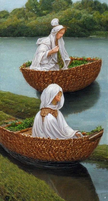 Lady of shallot in leaf boat - AI Generated Artwork - NightCafe Creator