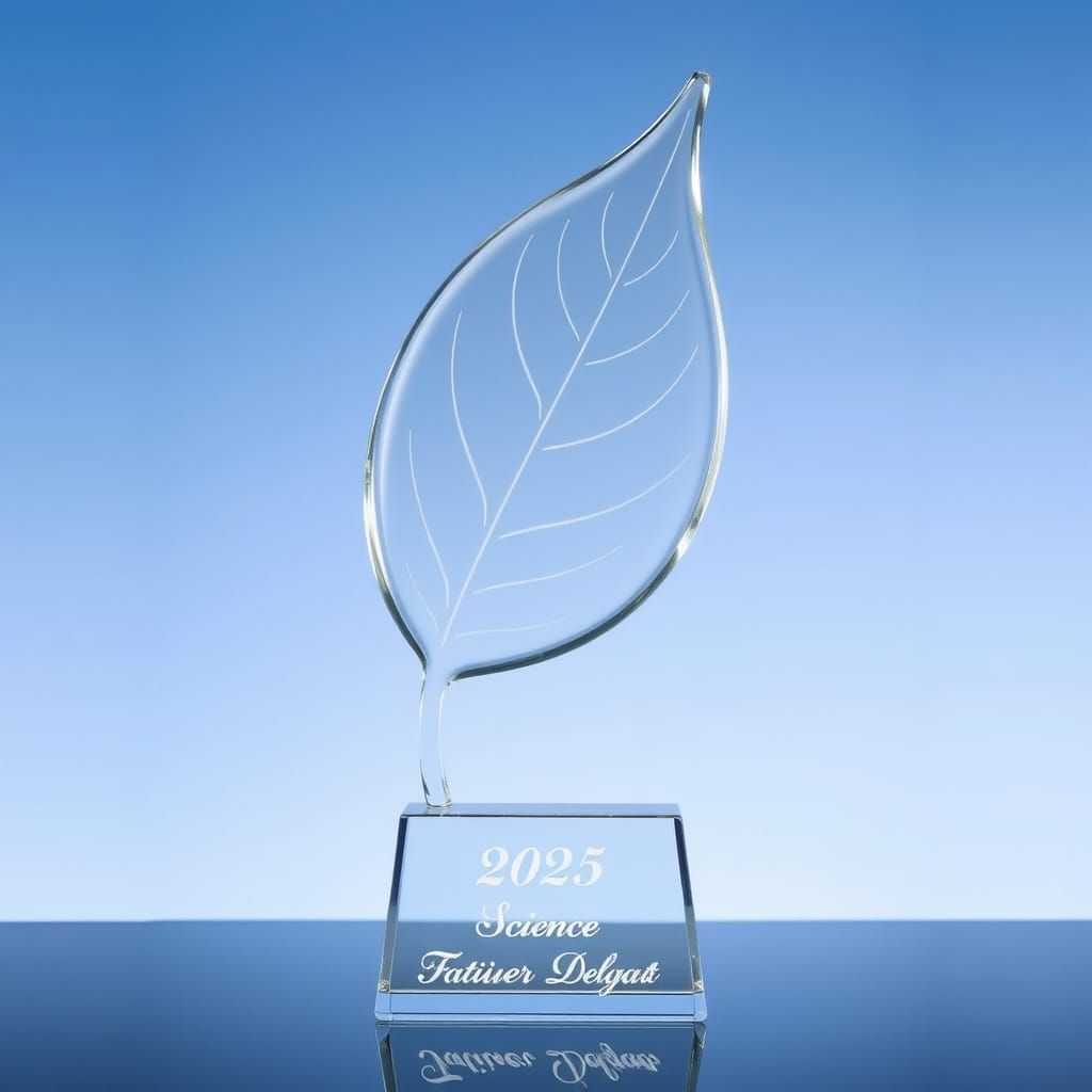 Delicate Glass Leaf Trophy in Elegant Blue Gradien... - AI Art