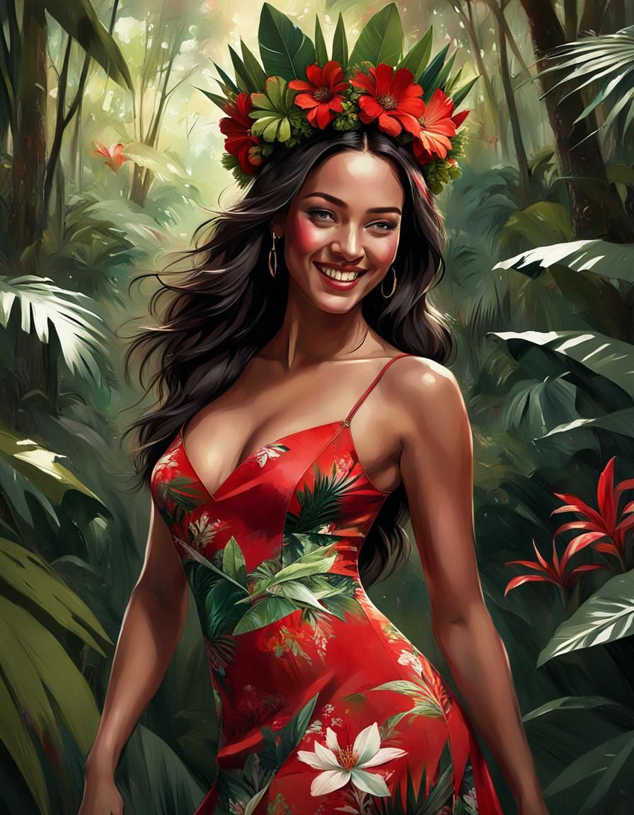 Pretty smiling Creole in the jungle - AI Generated Artwork - NightCafe Creator