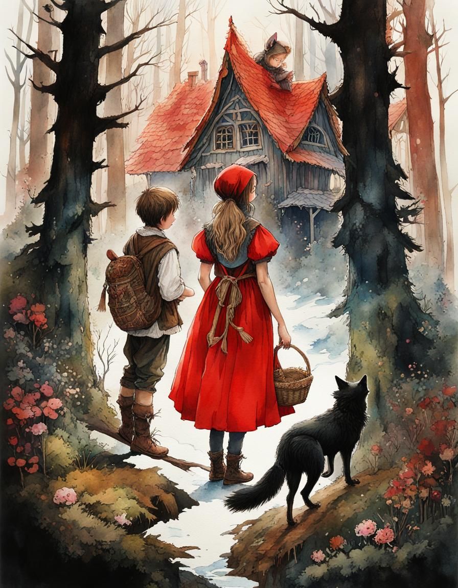 Hansel and ... Little Red Riding Hood (Gretel is on the roof!) - AI ...