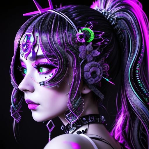 EDM art with a Delicate Side Portrait of a Lady of Despair in acid_design style--Acid graphics ...