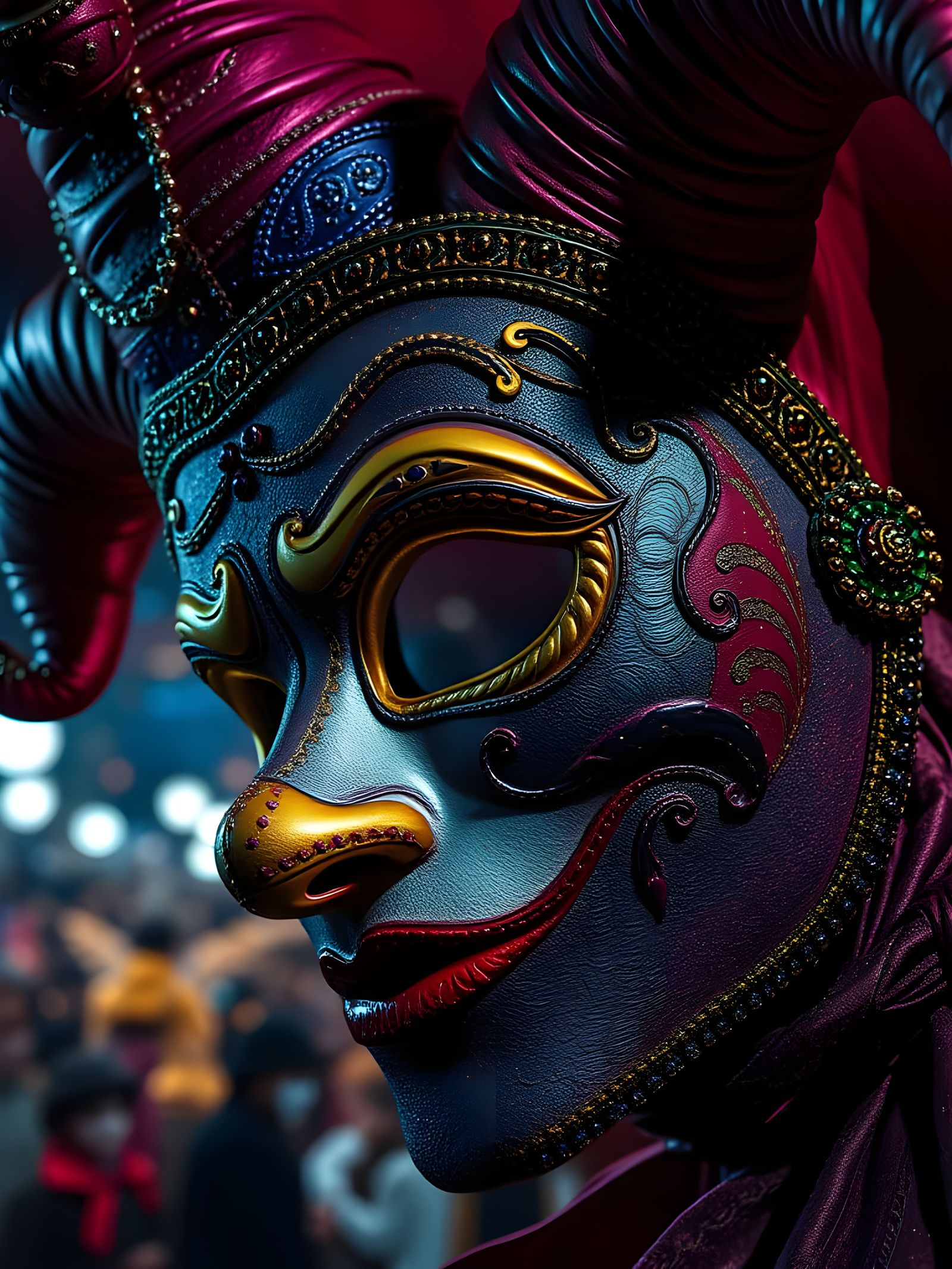 Venetian Jester's Mask - Ornate Venetian Jester's Mask in Da...