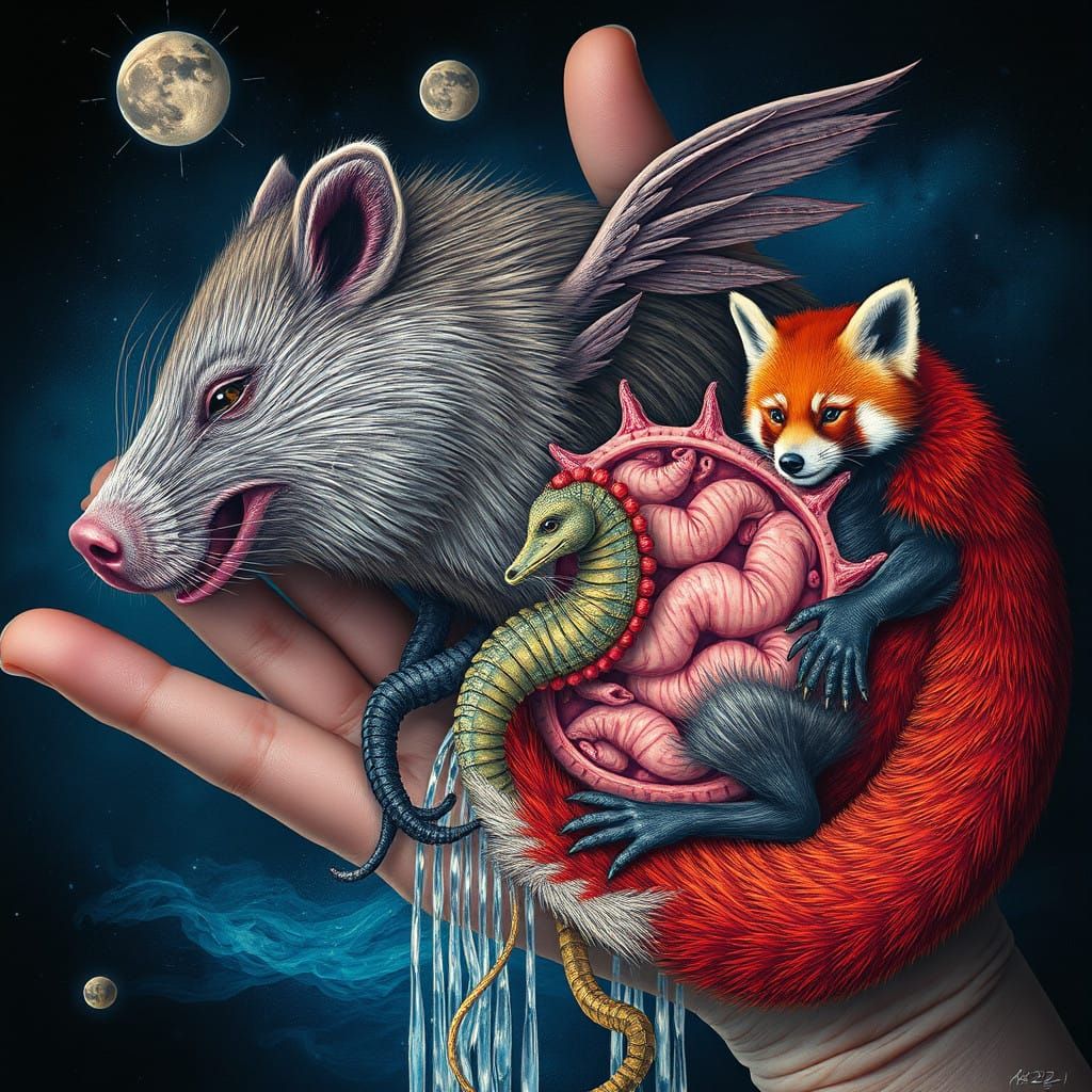 Vivisection Homunculus in Noctilucent Dreamscapes - AI Art