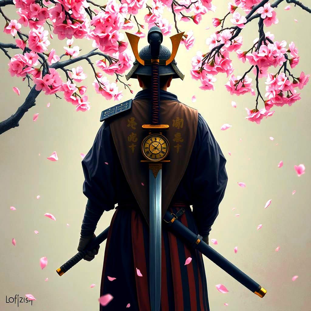 Time is like a sword - Samurai with Clockwork Katana in Digi...