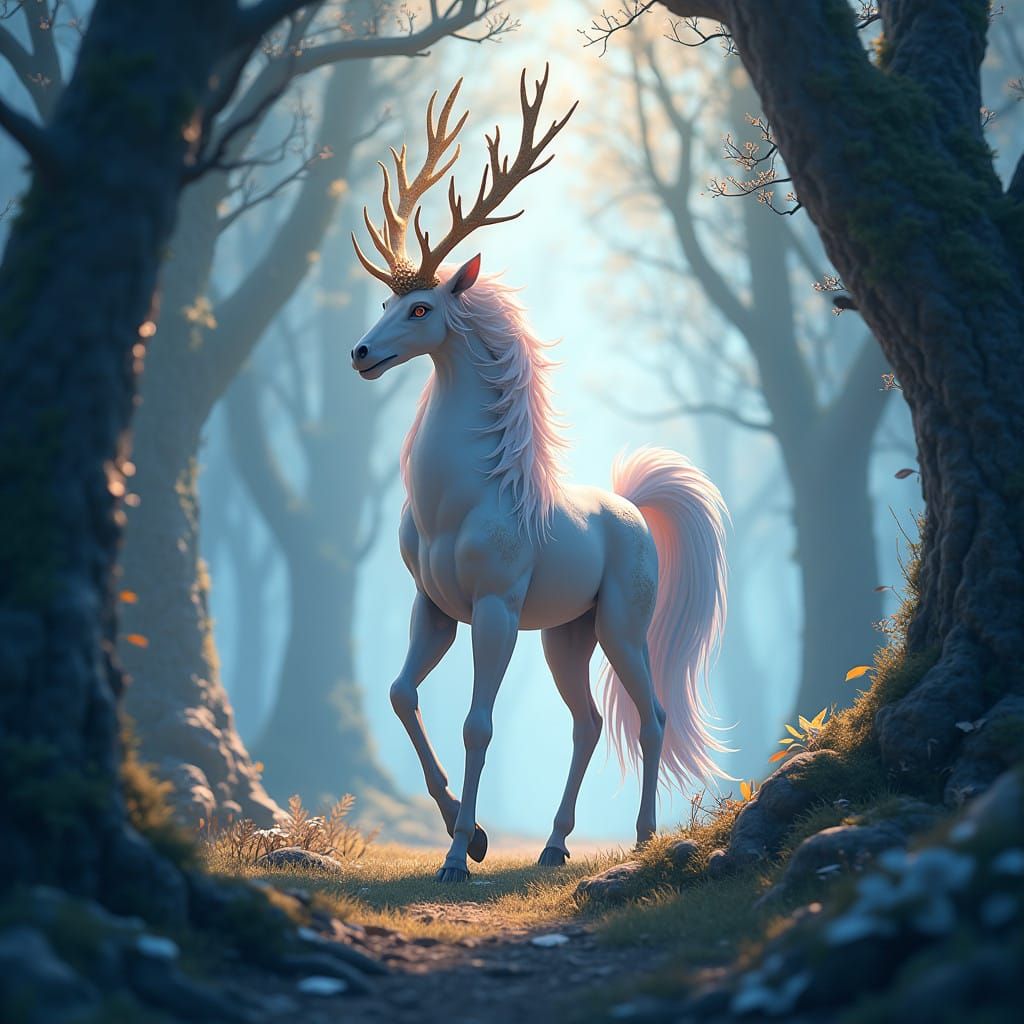 Kirin - Majestic Kirin in Mystical Anime-Inspired Forest