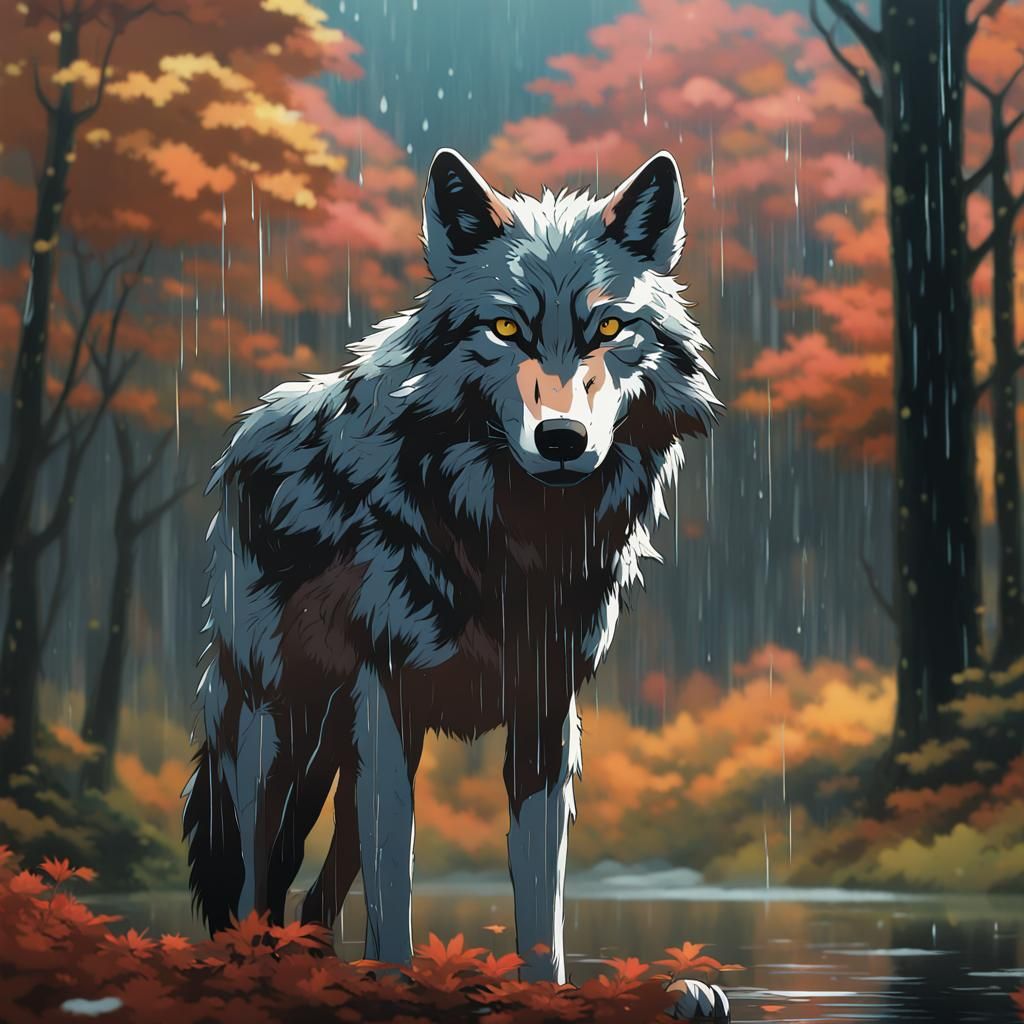 Wolf in rain - AI Generated Artwork - NightCafe Creator