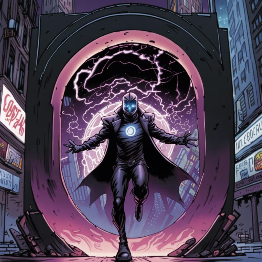 Super villian with void powers stepping out of a portal standing in the ...
