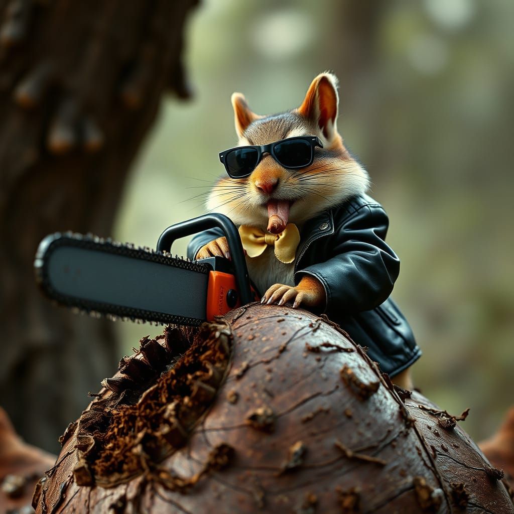 Surreal Chipmunk Chainsaw Artist Exudes Cool in 35... - AI Art
