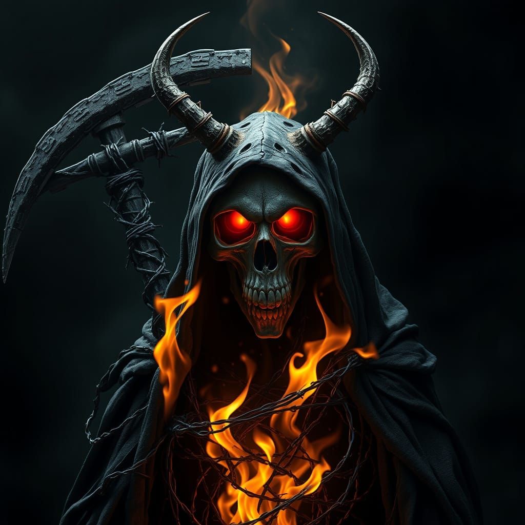 Dark Gothic Reaper Against Black Background with T... - AI Art