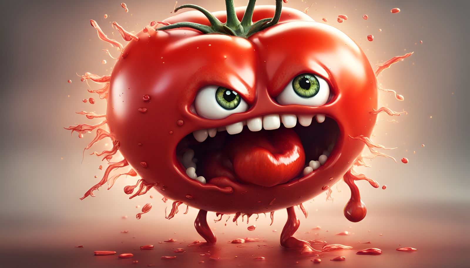 "cute adorable tomato handgranade starting to explode with eyes and ...