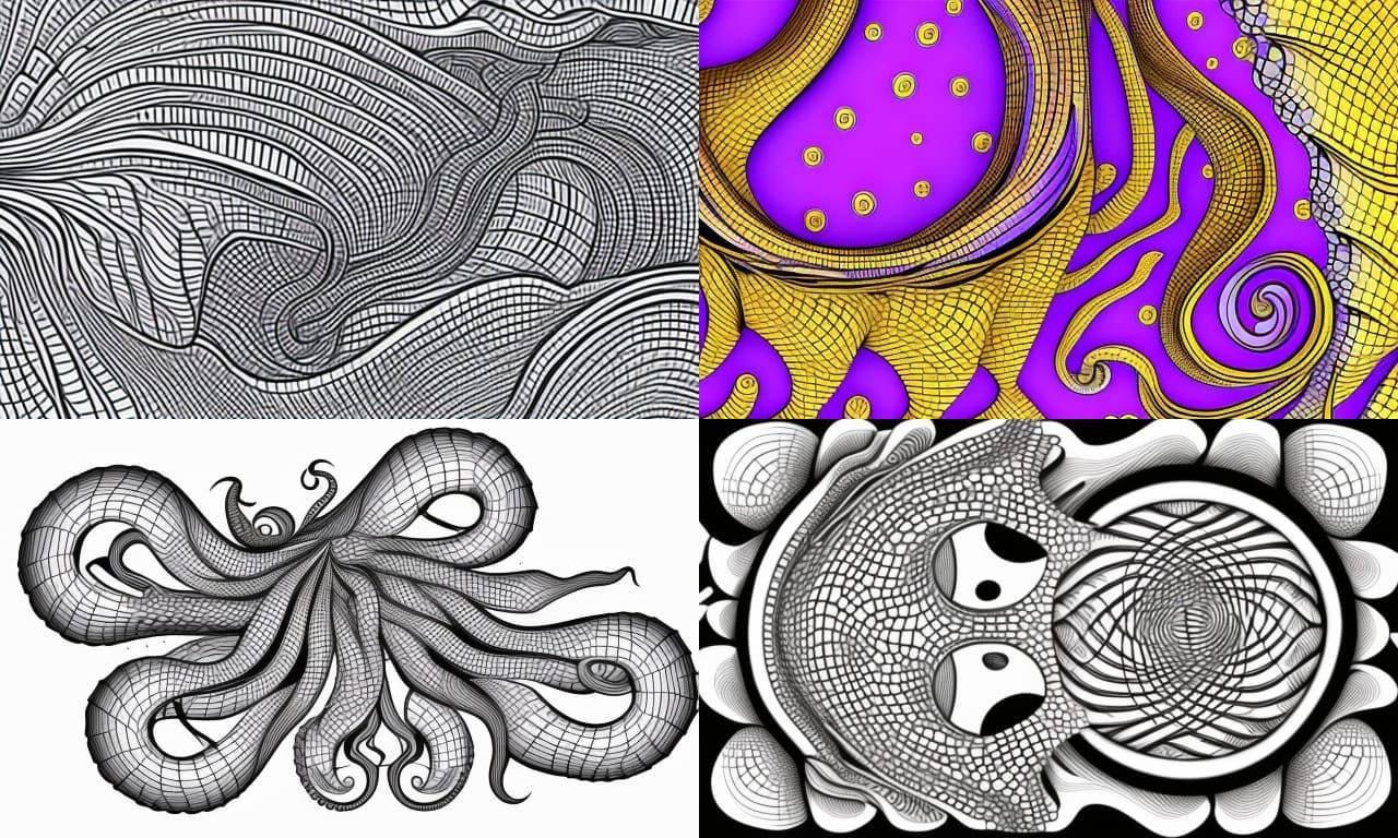 Octopus, abstract vector fractal, wave function, Zentangle, 3d shading ...
