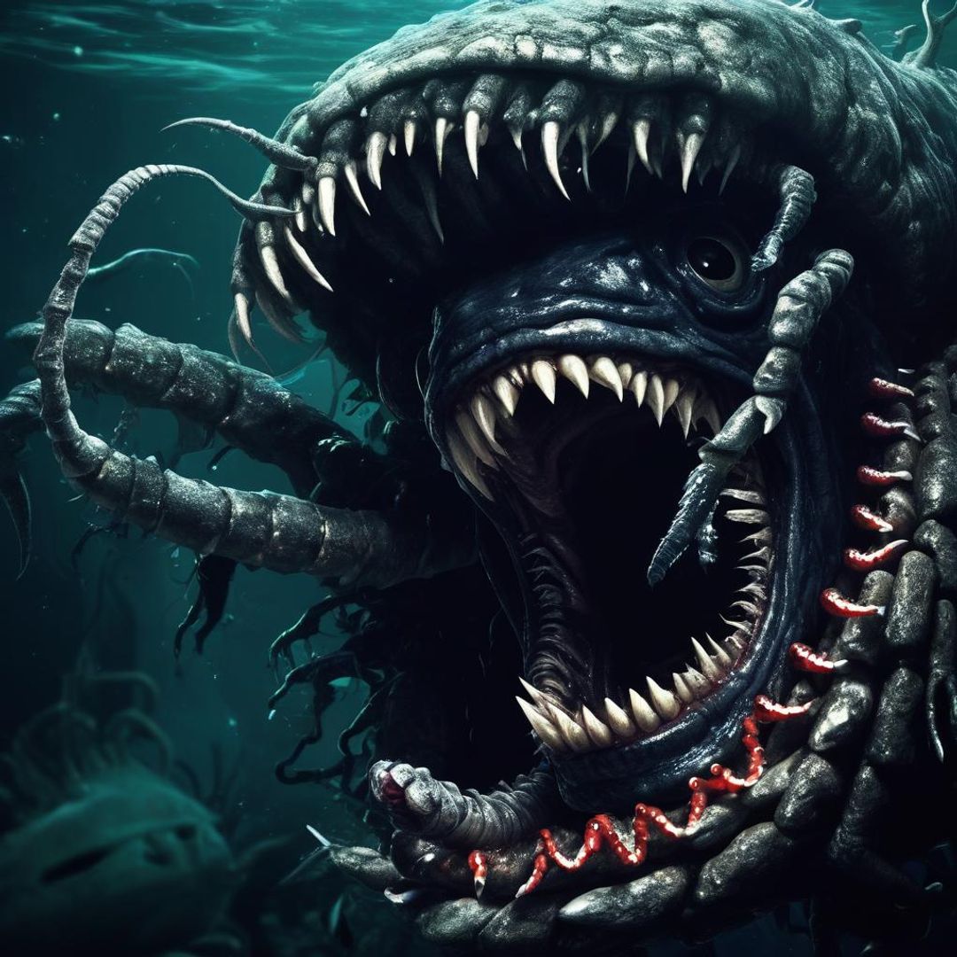 Marianas trench deep sea eyes and teeth and mouths and centipede ...