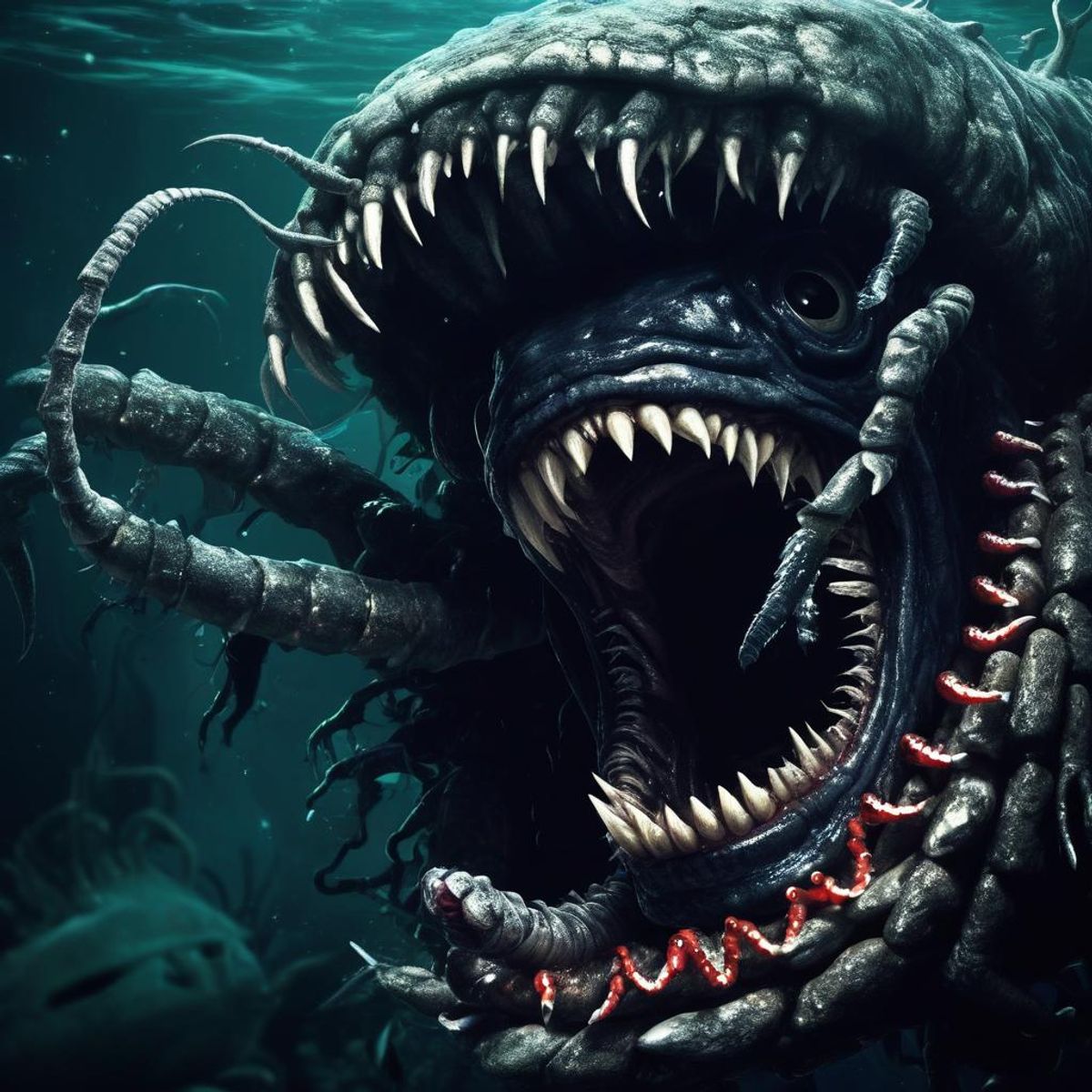 Marianas trench deep sea eyes and teeth and mouths and centipede ...