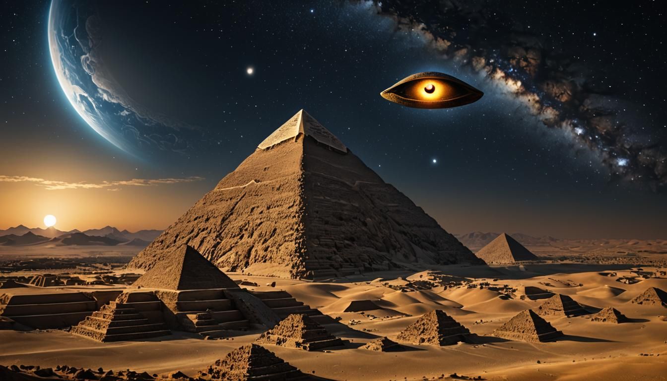 Eye of Ra - The universe in a clear cloudless night sky over a pyramid ...