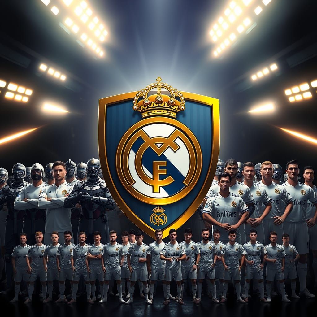 Sleek Real Madrid Shield Surrounded by Futuristic ... - AI Art
