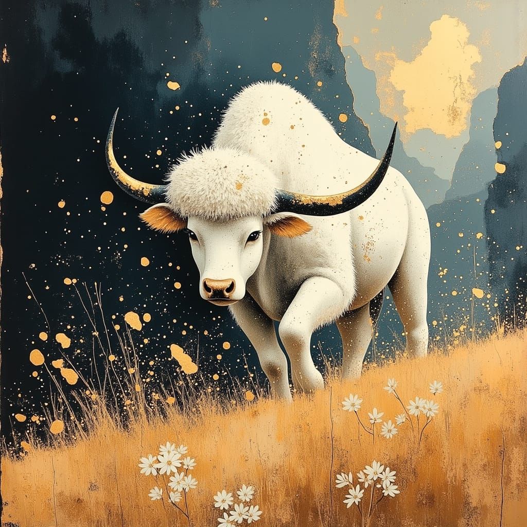 Moseying Along - Buffalo in Storm: Impasto Pixelated Style