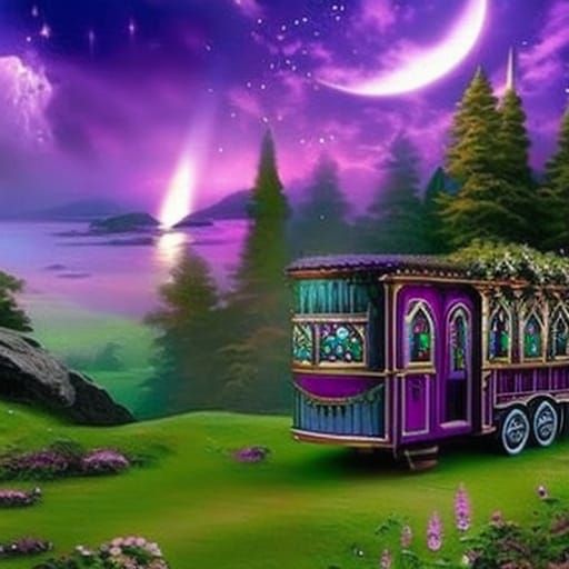Purple Gypsy caravan wagon house& gothic vibes& fantasy vibes& ethereal ...