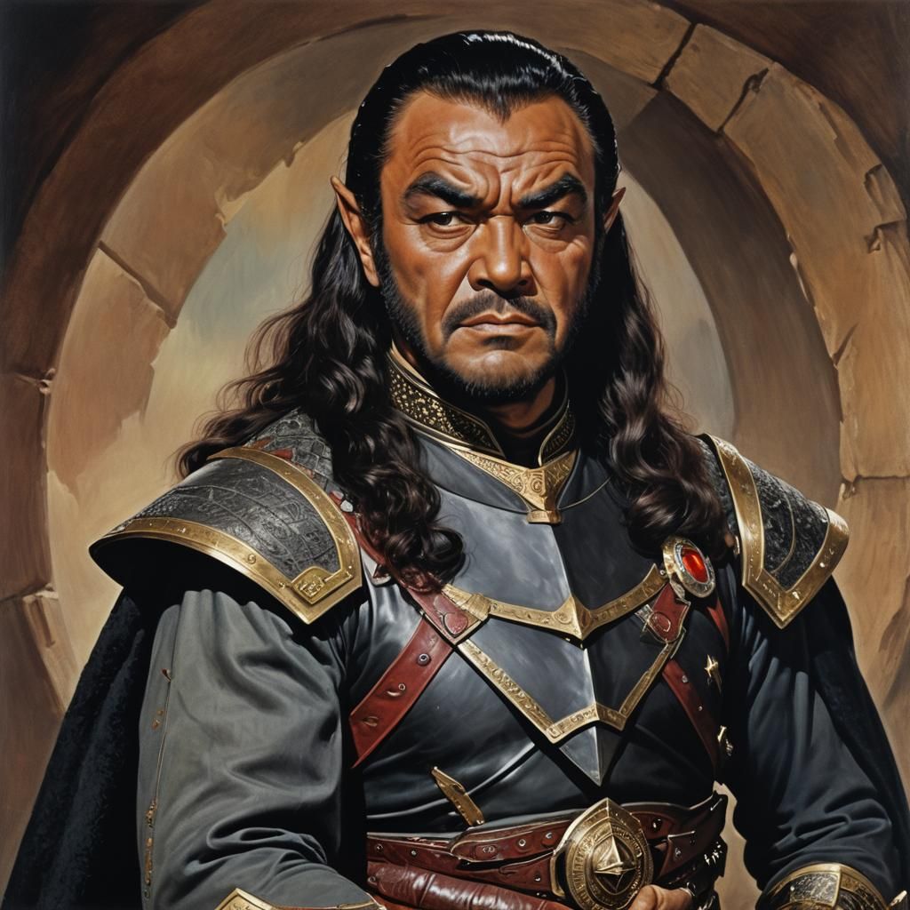 Edward G. Robinson as a Klingon warrior, half body portrait, full color ...