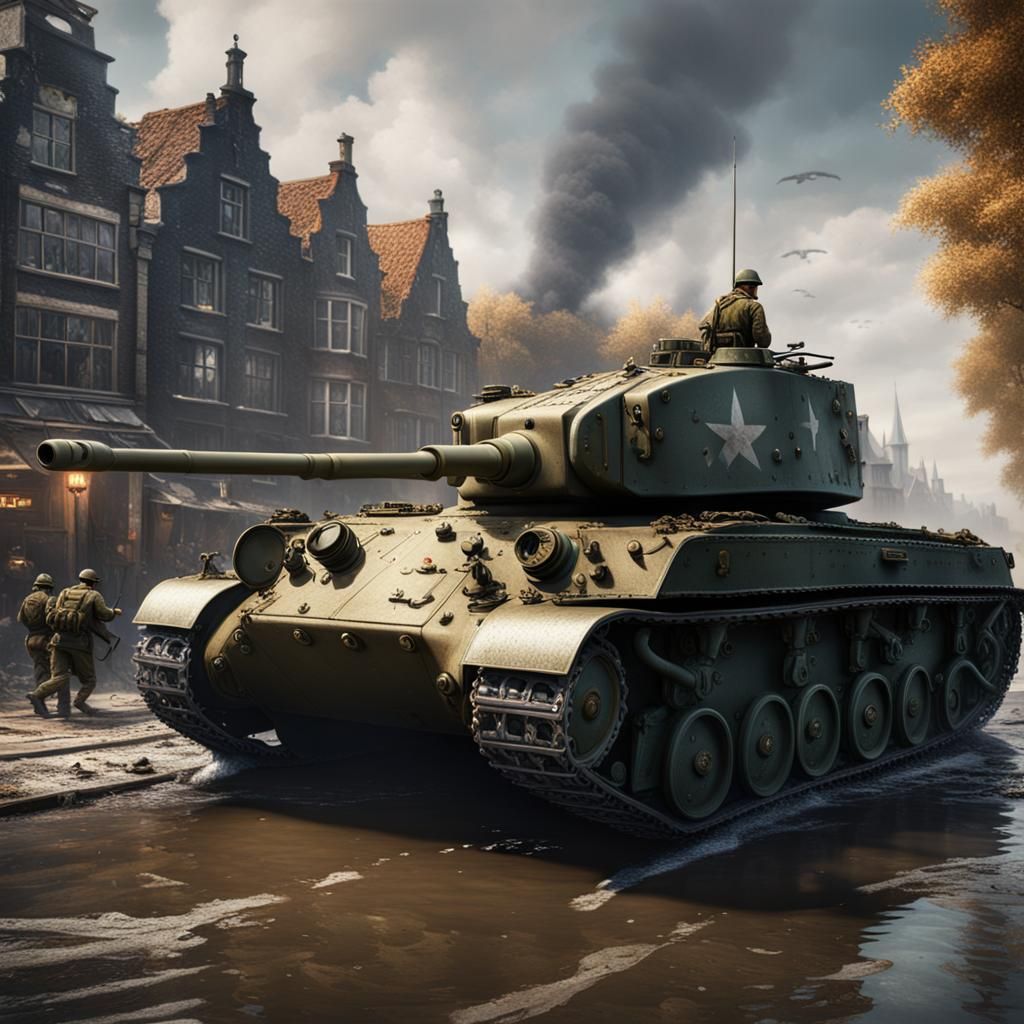 world war two tank crew arriving in holland - AI Generated Artwork ...