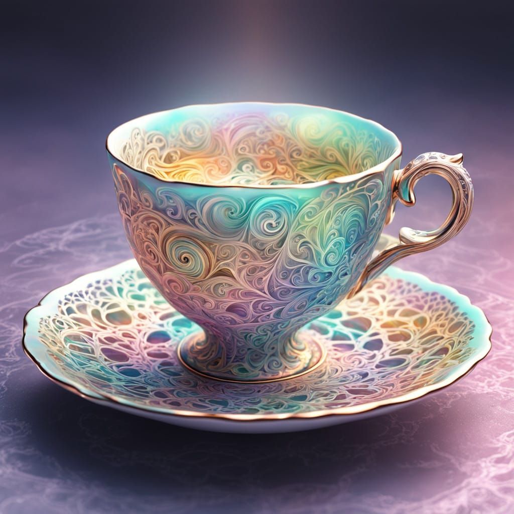 Teacup - Delicate Teacup Wrapped in Pastel Fractal Filigree