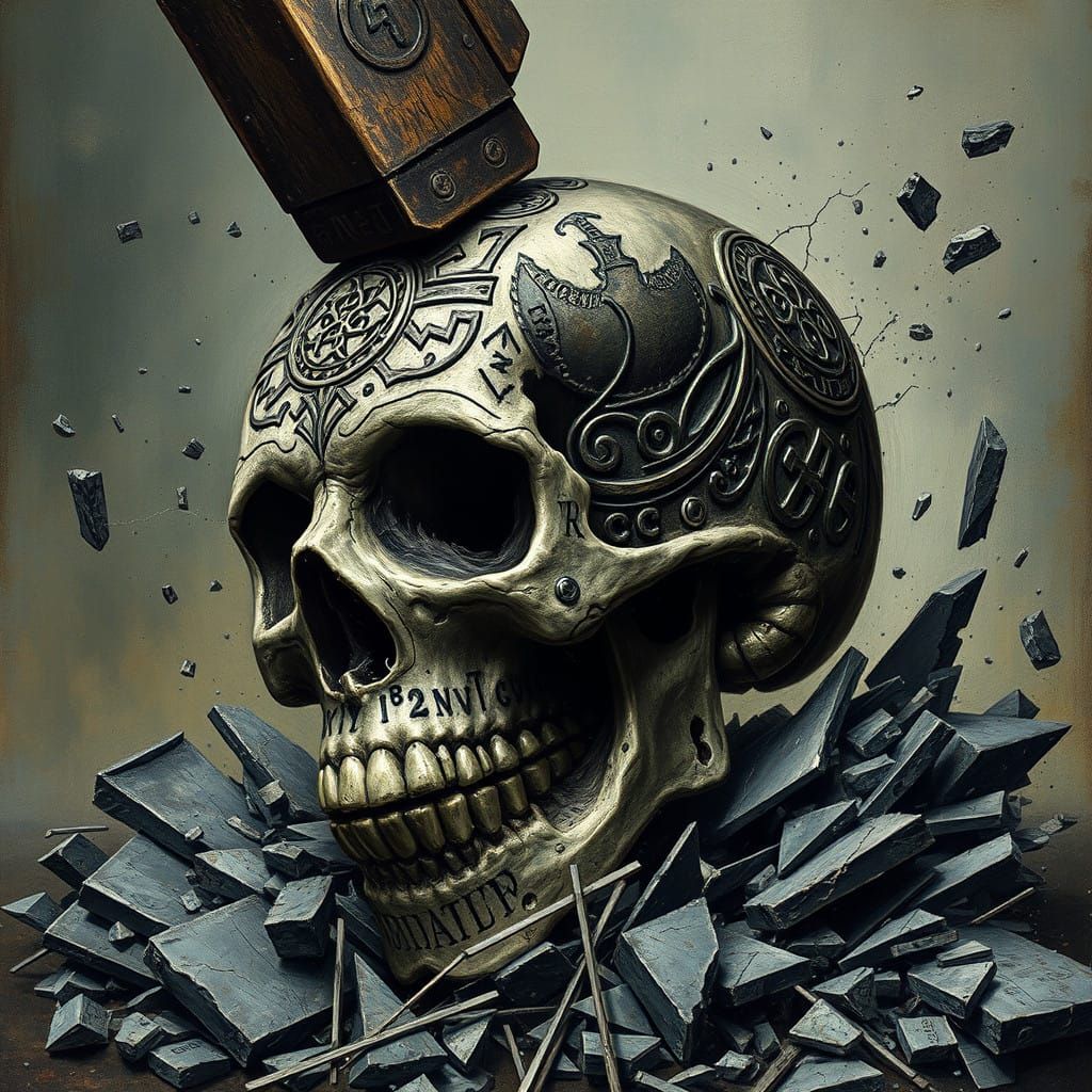 Shattered Skull in Industrial Ruin - AI Art