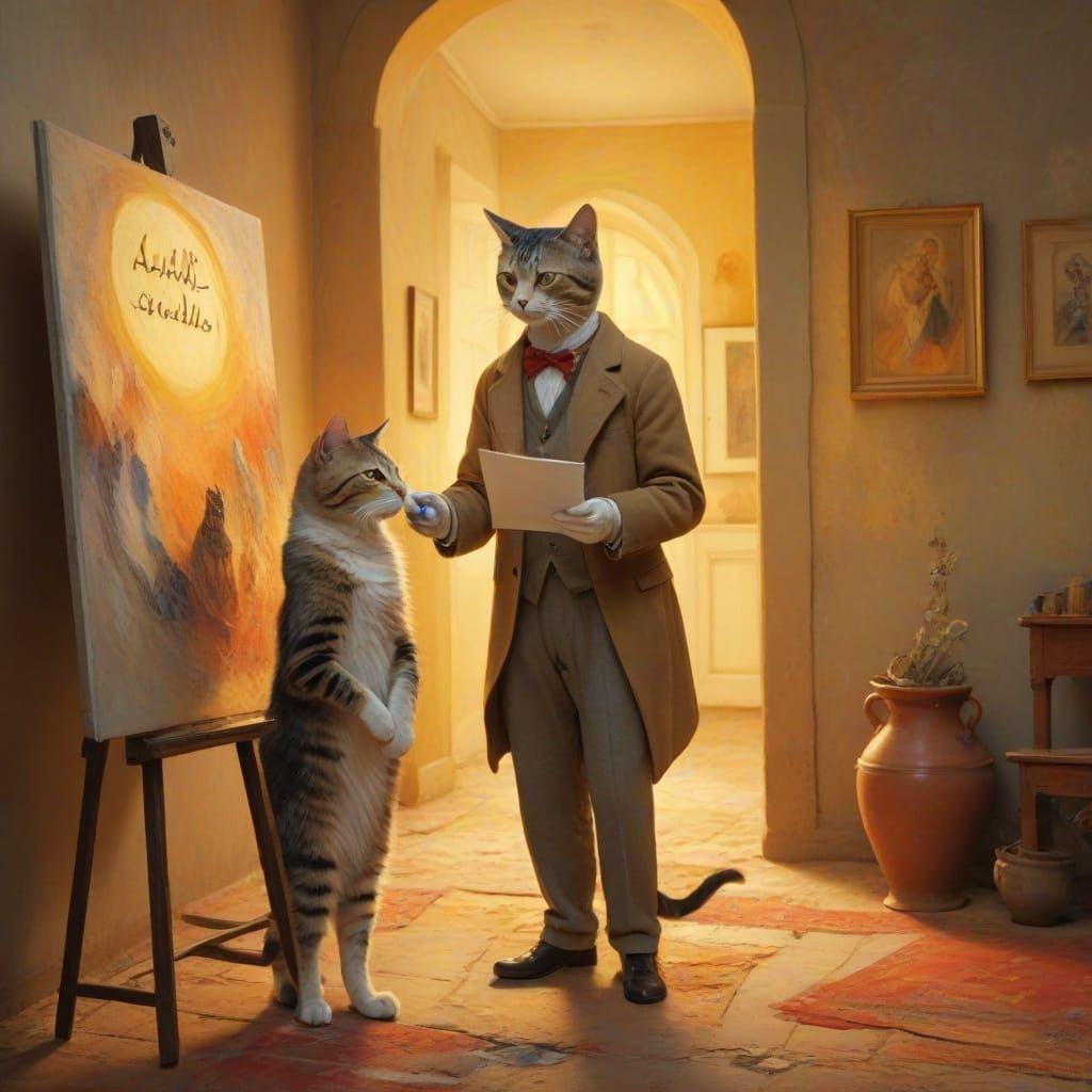 Surreal Whimsy: Wise Cat Confronts April Fools in ... - AI Art