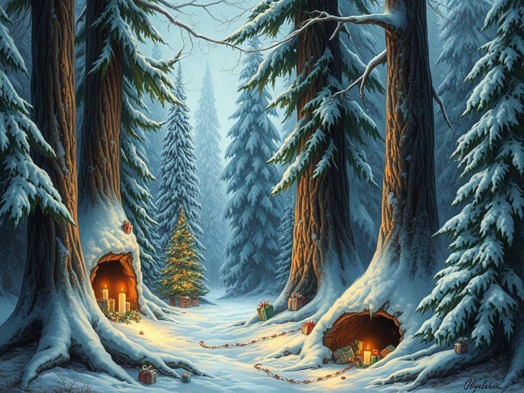 Whimsical Winter Wonderland in 1980s Fantasy Art S... - AI Art