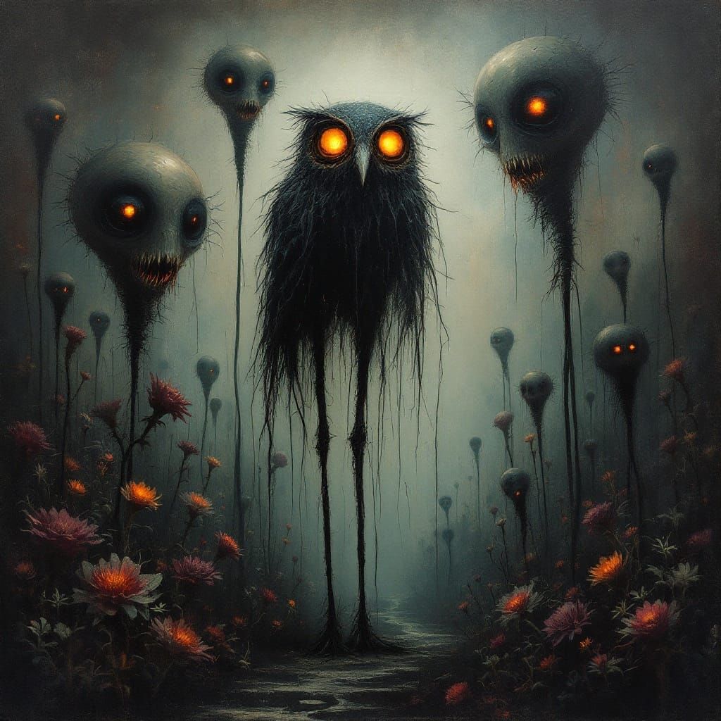 Surreal Alien World with Carnivorous Flowers in Da... - AI Art