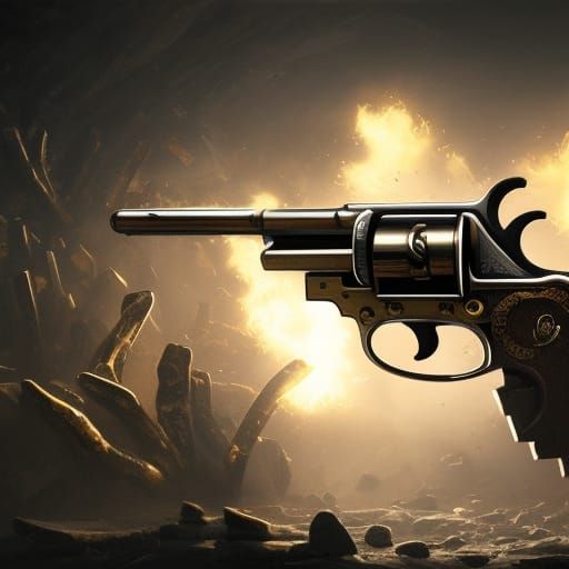 golden revolver, bullet, shoot, epic, ultra realistic, 8K ...