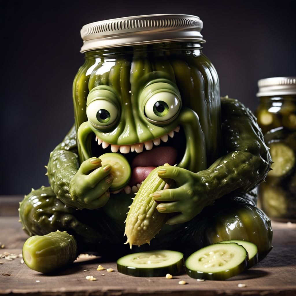 Pickles! - Monster Eating Pickles Cartoon Illustration