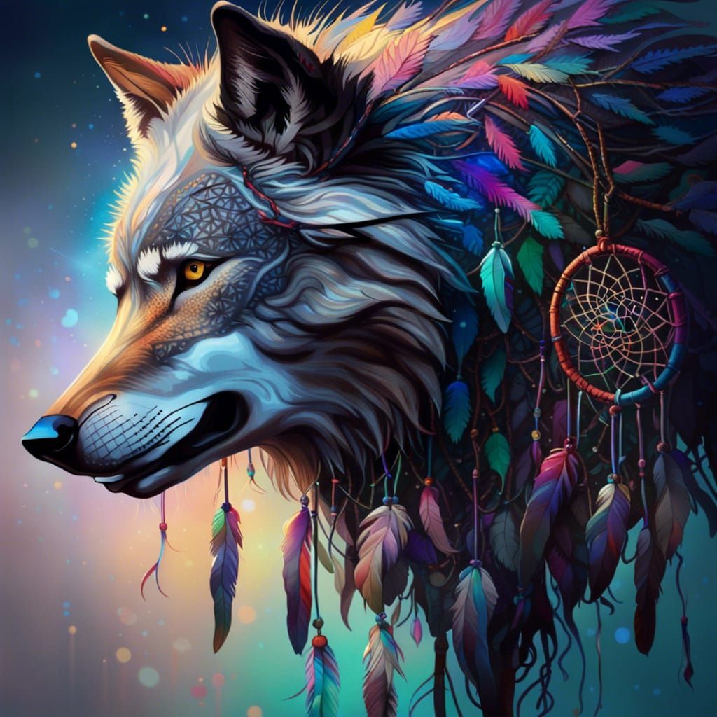 The Wolf Entangled In Dreamcatchers - AI Generated Artwork - NightCafe ...