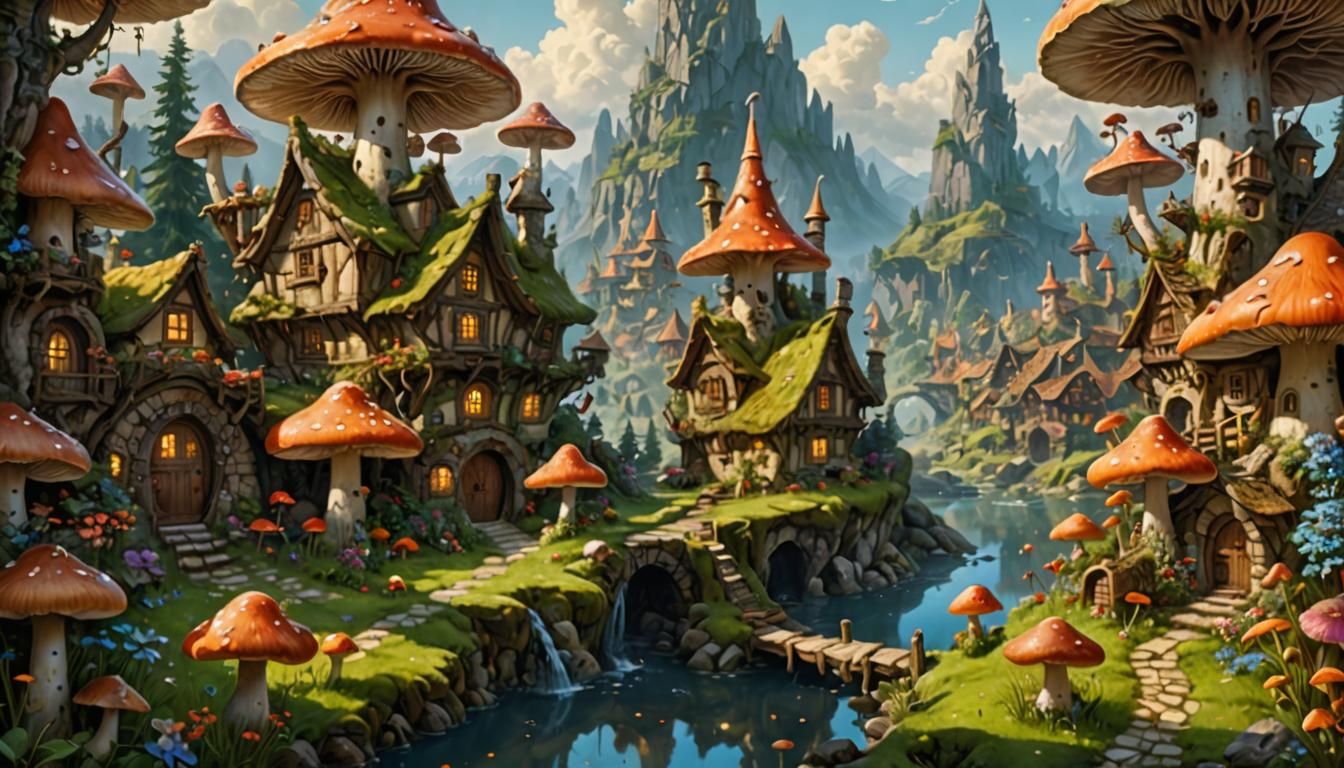Mushroom Elf Village - AI Generated Artwork - NightCafe Creator