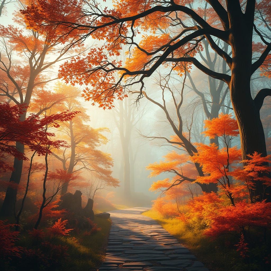 Autumn Wanderlust - Ethereal Autumn Landscape in Detailed Ma...