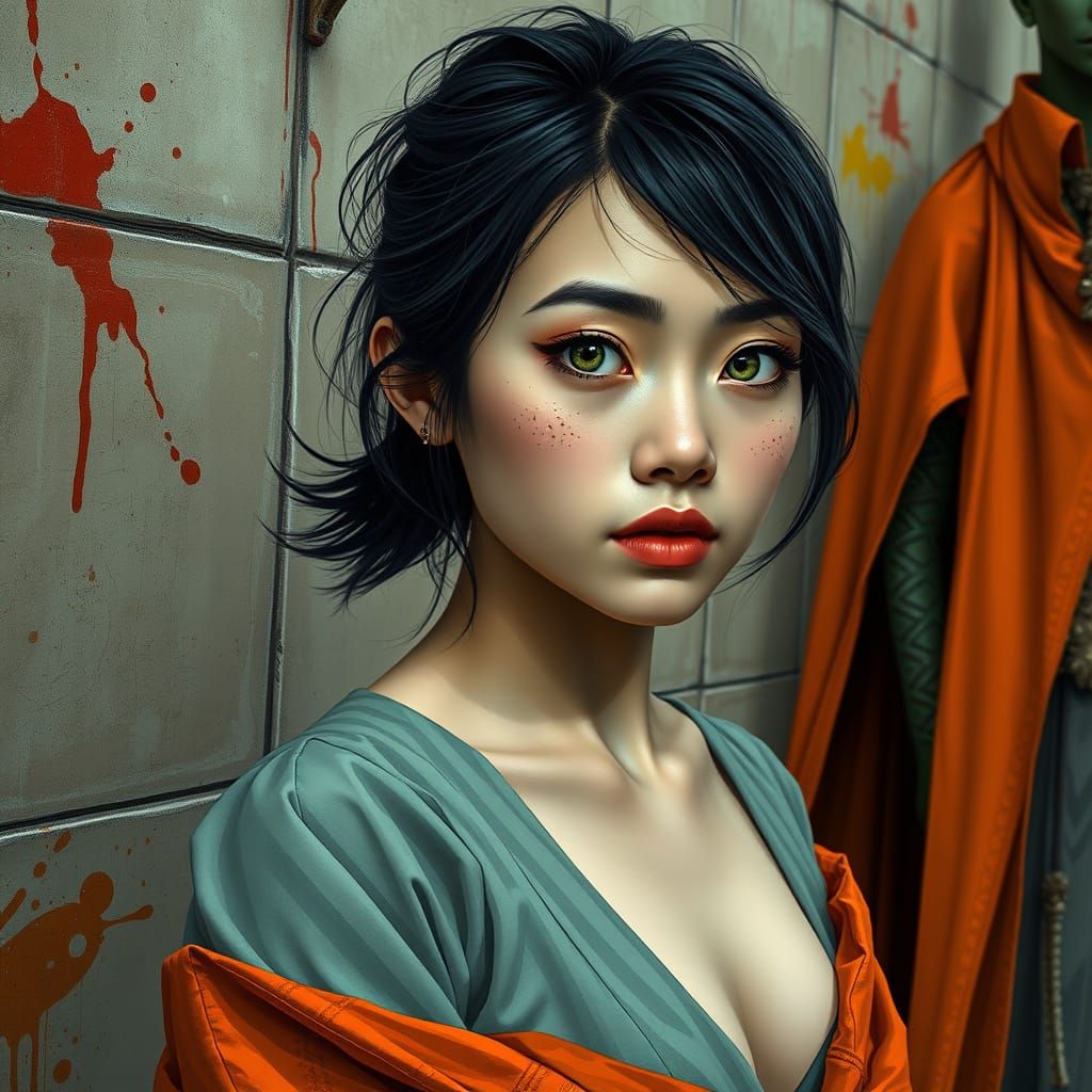 Asian Woman with Heterochromatic Eyes in Fantasy A... - AI Art
