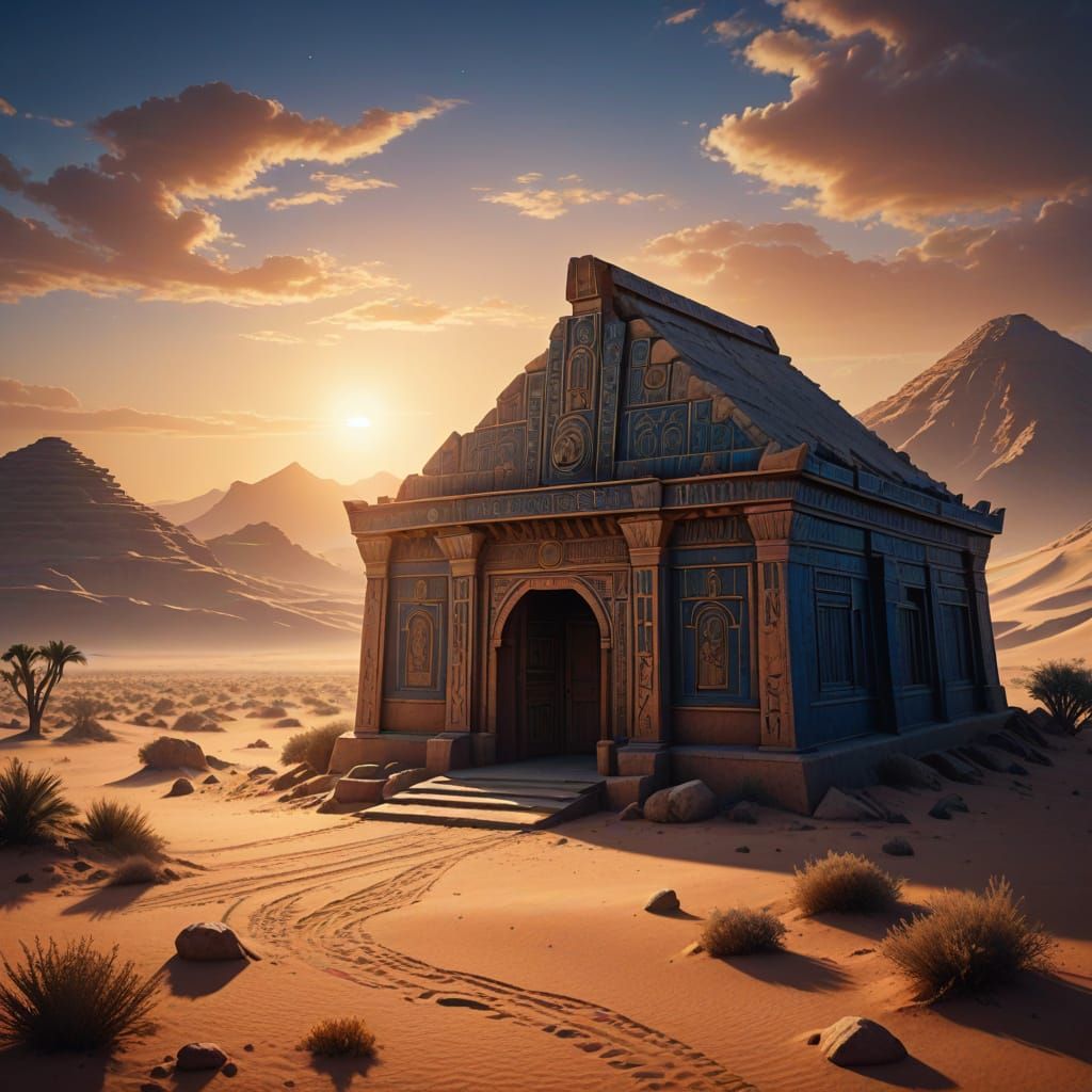 Ancient Egyptian Shack in Desert Landscape - AI Art