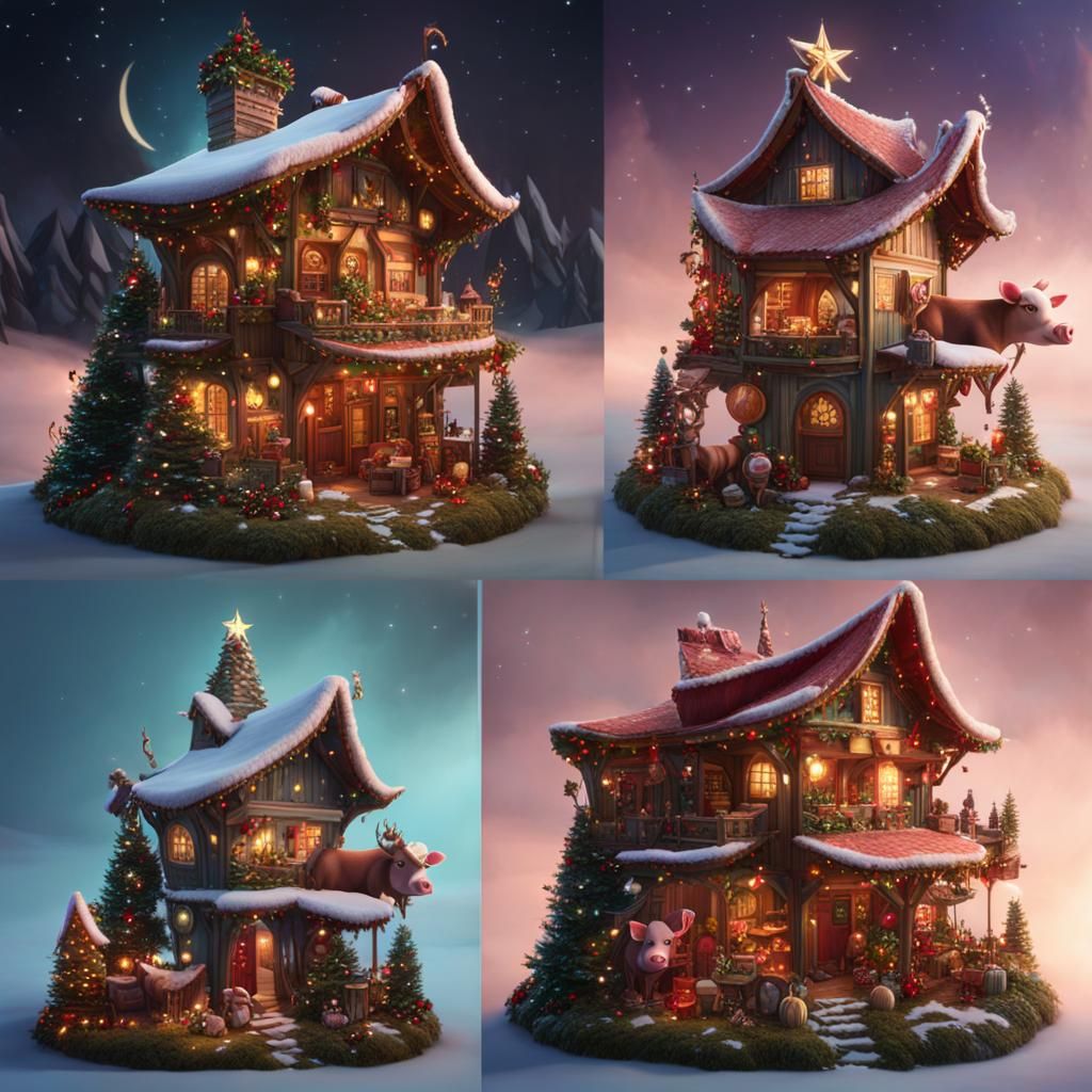 Cow, pig and monkey dressing christmas dressing - AI Generated Artwork ...