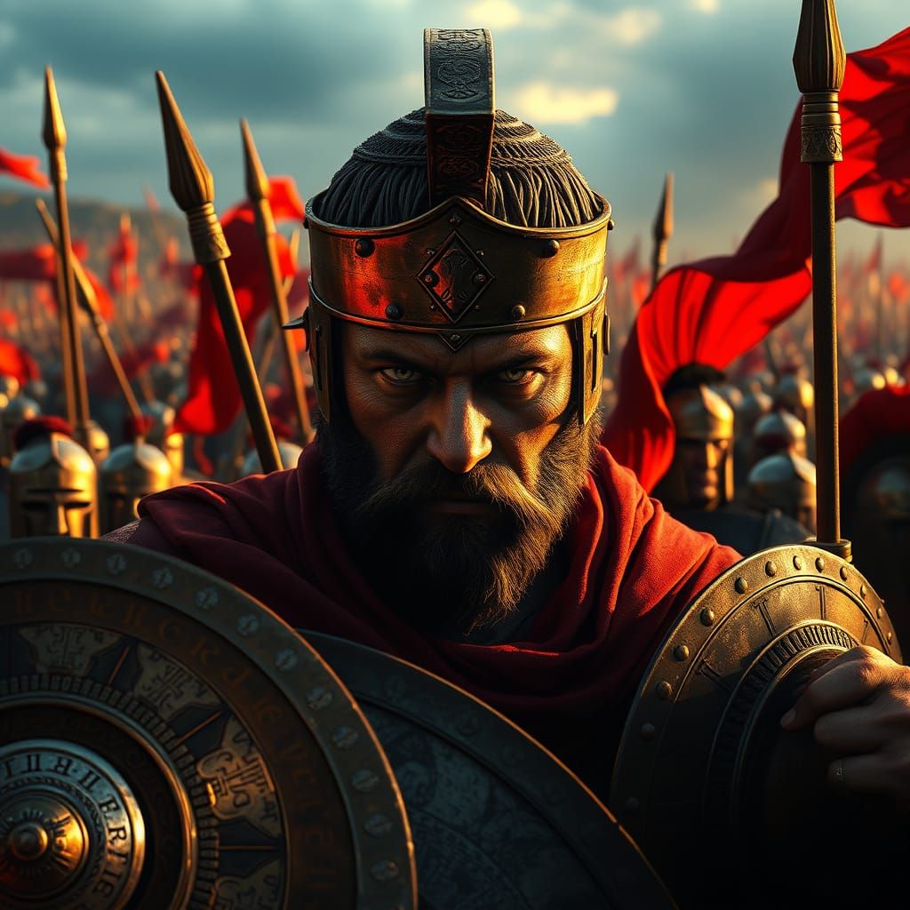 Double exposure poster of Nero, eyes narrowed in determination, set ...