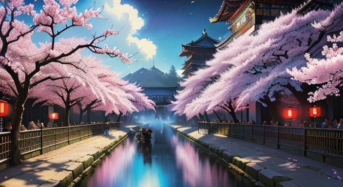 wuxia princess walking in sakura garden,hanami festival, hyperrealistic ...